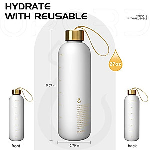 Opard 27oz Water Bottles with Times to Drink - Reusable Motivational Water Bottle with Time Marker and Strap - BPA Free Frosted Plastic - Gym, Sports, Travel (800ml)