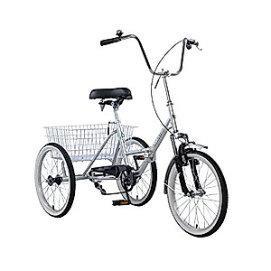 Mantis Tri-Rad 20 Inch Wheels Single Speed Adult Folding Tricycle, Silver,20" Wheels/16" Frame
