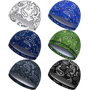 6 Pcs Men Cooling Skull Cap Helmet Liner Sweat Wicking Beanie Head Wrap Bicycle Cycling Running Hat (Lively Style) Multicoloured