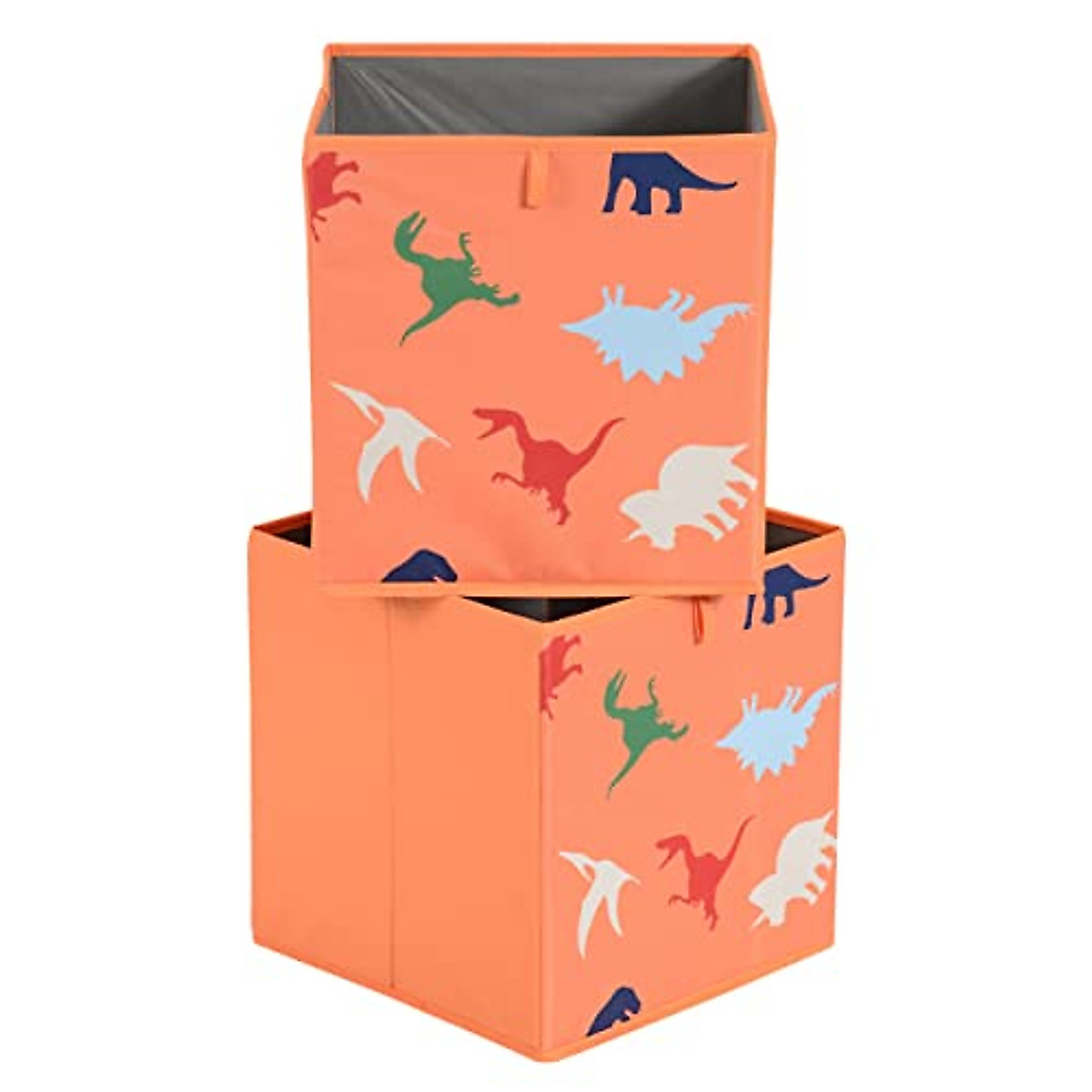 Amazon Basics Kids Collapsible Fabric Storage Cube Organizer Bins - Pack of 6, Dino Squad, 13x15x13"