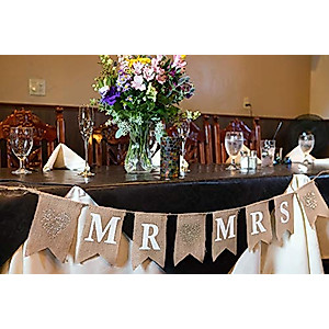 Honbay MR and MRS Burlap Banner Wedding Bunting Banner for Wedding Photo Props, Backdrop or Table Decorations