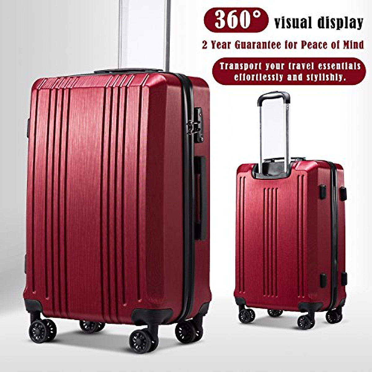 Coolife Luggage Suitcase PC+ABS with TSA Lock Spinner Carry on Hardshell Lightweight 20in 24in 28in (wine red, S(20in_carry on))