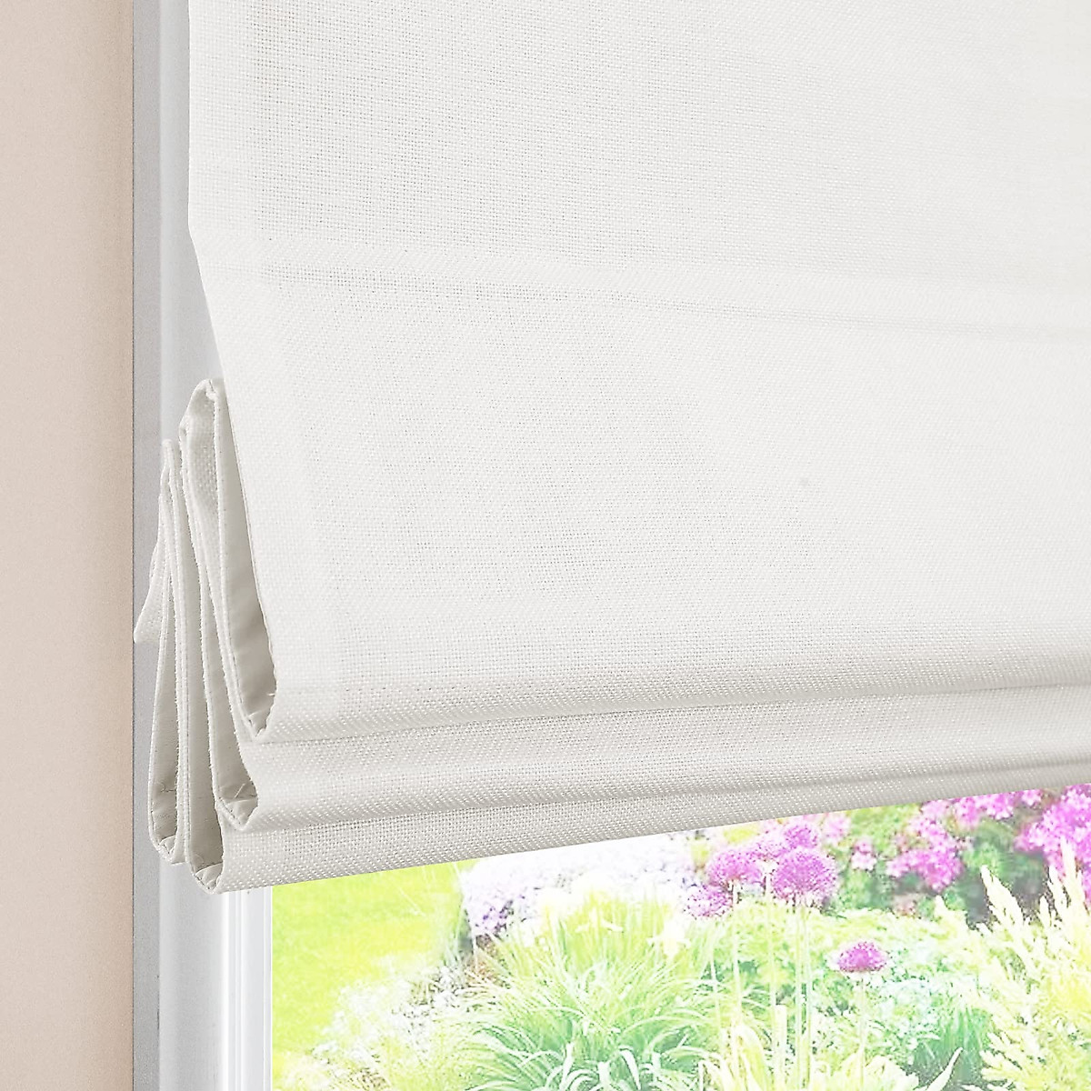 White Cordless Roman Shades, Classic Premium Blackout Roman Window Shades, Custom Washable Fabric Roman Shades for Any Room Setting (1 Piece)