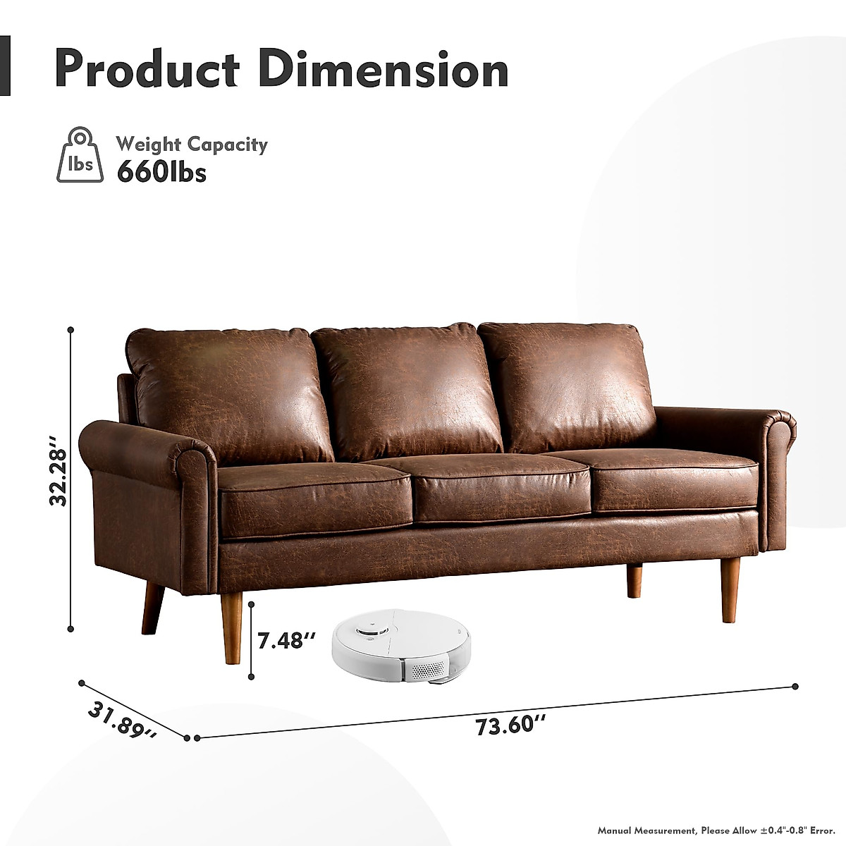ALTRIGUS 3 Seater Couch with Luxury Faux Leather,Mid Century Modern Sofa with Comfortable Deep Seat,Comfy Upholstery Couches with for Small Space Living Room Bedroom (Dark Brown)