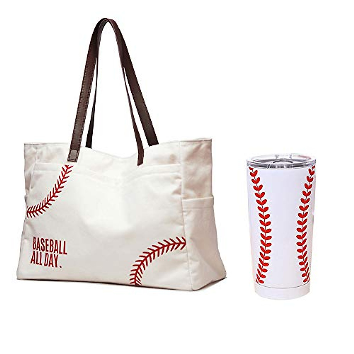 XL Baseball Mom Tote Bags For Women Canvas Utility Purse Handbag with Pockets Embroidery Baseball Prints Shoulder Beach Bag Baseball Stuff Gifts for Baseball Mom Boys Girls Lover (X-Large, White）