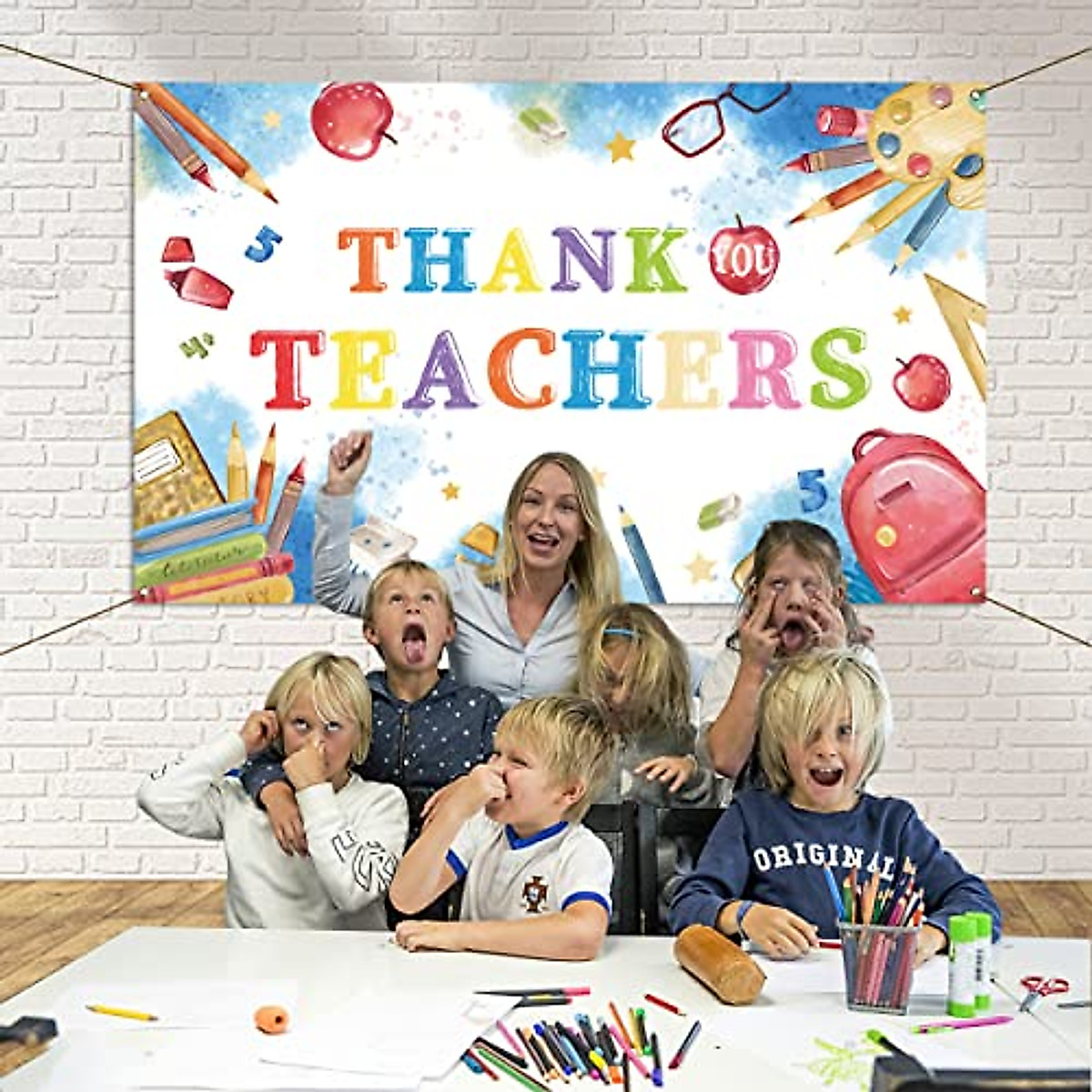 Thank You Teachers Photo Booth Backdrop May Teacher Appreciation Week Party Classroom Decor Photography Background Wall Decoration