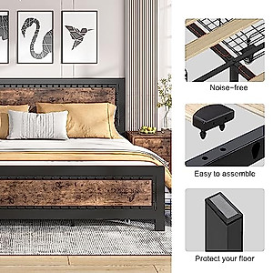 Keyluv King Size Bed Frame with 4 Storage Drawers, Rivet Modern Headboard and Footboard Platform Bed with Solid Wood Slats Support, No Box Spring Needed, Metal Frame Mattress Foundation Noise-Free