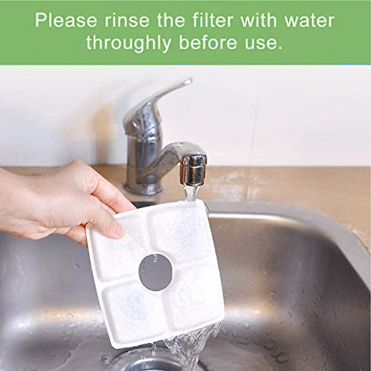 Cat Water Fountain Filters 6 Pack, 50% More Resin & Activated Carbon Filters,Genuine Square Replacement Filters for 84oz/2.5L Pet Fountain Dog Cat Drinking Water Dispenser Quadruple Filtration