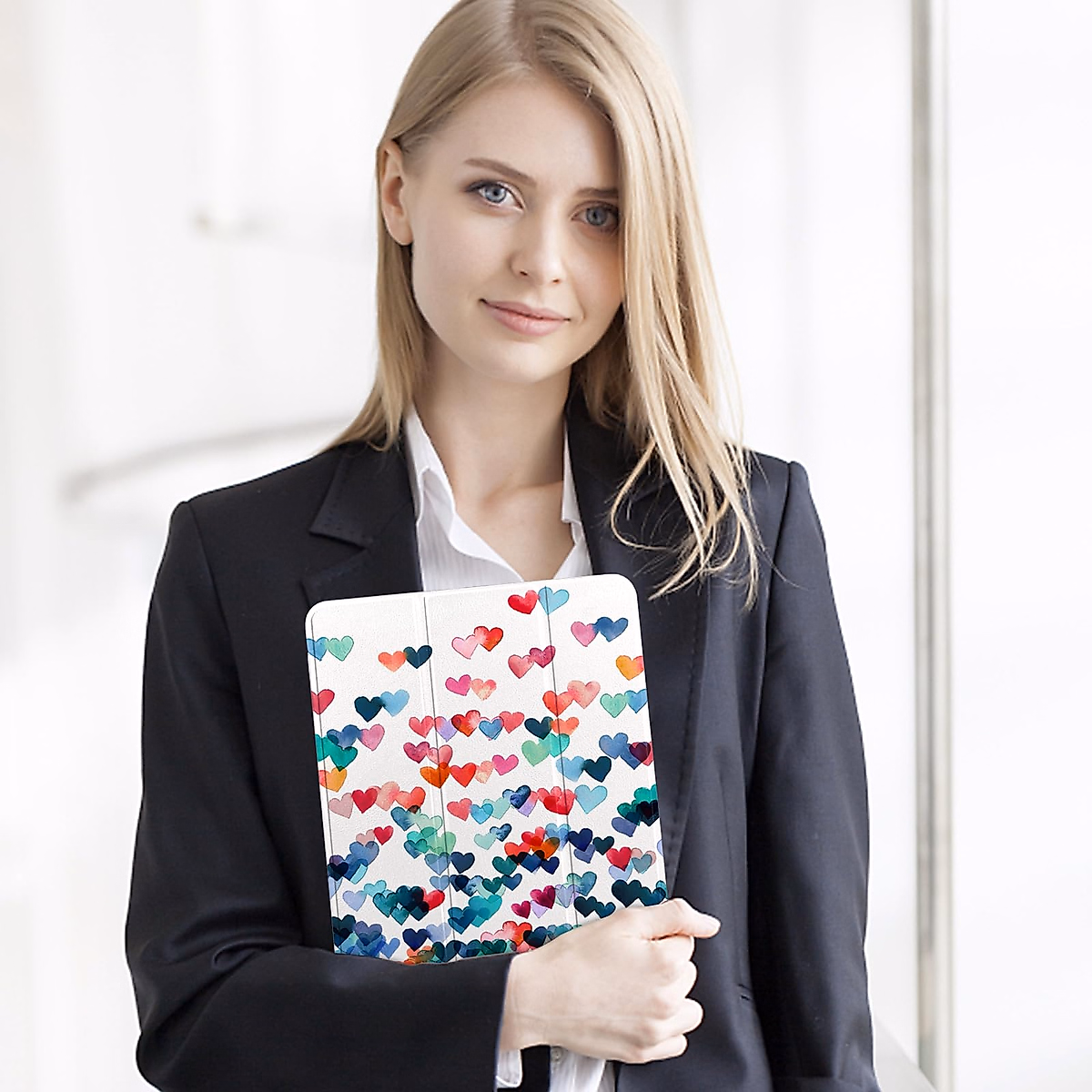 Deokke Compatible with iPad 10.2 inch Case,9th /8th /7th Generation Case(2021/2020/2019) with Pencil Holder Soft TPU Back Case,Auto Sleep/Wake Cover,Cute Aesthetic for Girls Women-Raining Hearts