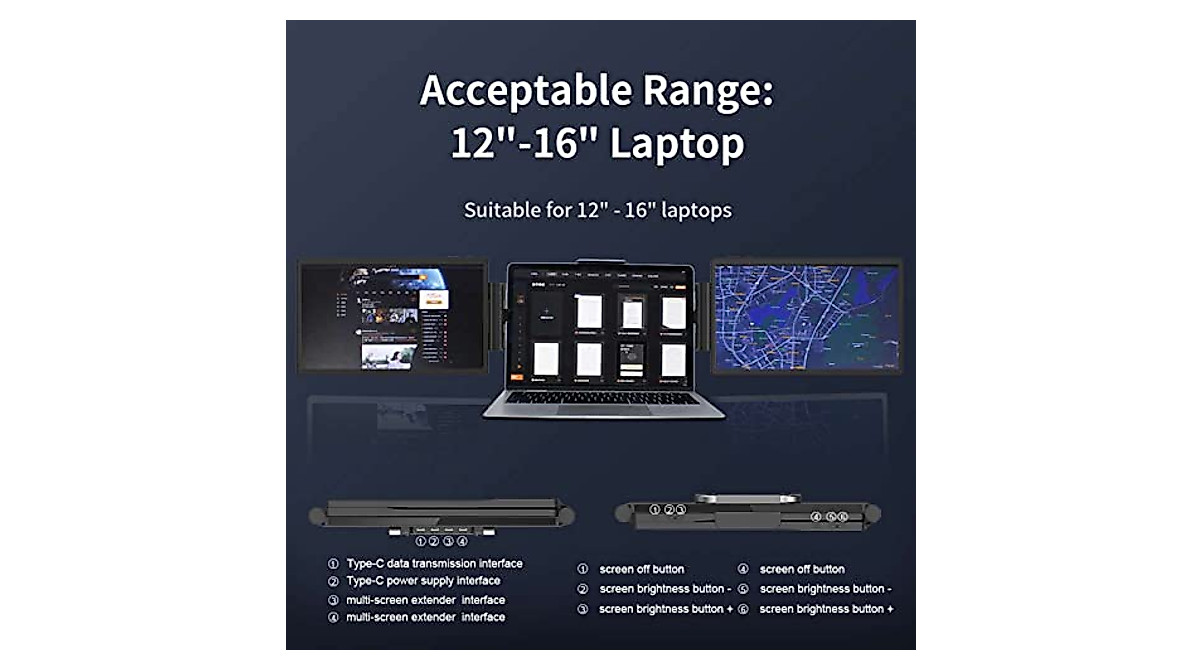 Saterkali 12-Inch Portable Monitor - Expand Your Laptop Screen