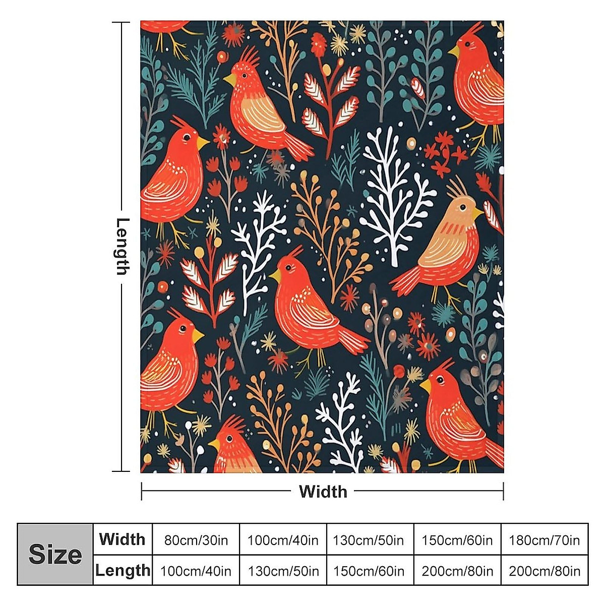 Blanket Red Christmas Birds Plush Throw Fleece Blanket Happy New Year Soft Cozy Microfiber Throw Blanket for Couch Sofa Bed for Adult Kid Birthday 40"x50" Ultra Soft Plush Cozy Xmas Prints