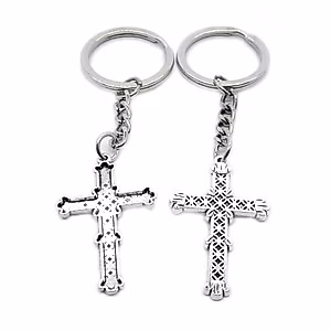 100 Pieces Keychain Keyring Door Car Key Chain Ring Tag Charms Supplies WW3A8Y Latin Cross