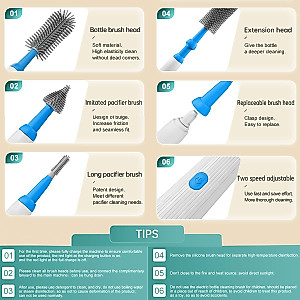 Electric Bottle Brush, Honboom Baby Bottle Cleaner, Rechargeable Waterproof Two-Speed Cleaning Mode Nipple Brush for Baby Bottles Pacifiers Straws Travel Bottle Brush Set (Green)