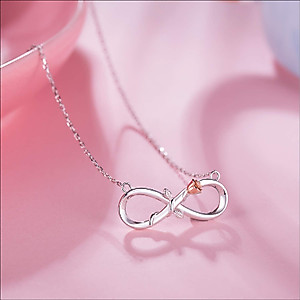 BlingGem Necklace for Women 925 Sterling Silver Infinity Rose Dainty Pendant 18K White Gold-Plated Rose Flower Romantic Love Anniversary Birthday Gifts for Women Wife