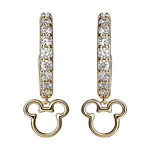 Disney Mickey Mouse or Minnie Mouse Silver Plated Cubic Zirconia Hoop Earrings, Official License