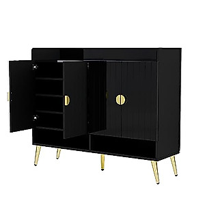 Bellemave Shoe Cabinet with Doors, 11-Tier Shoe Storage Cabinet with Adjustable Shelves, Modern Wooden Shoes Shoe Storage Organizer for Entryway, Living Room, Hallway（Black）