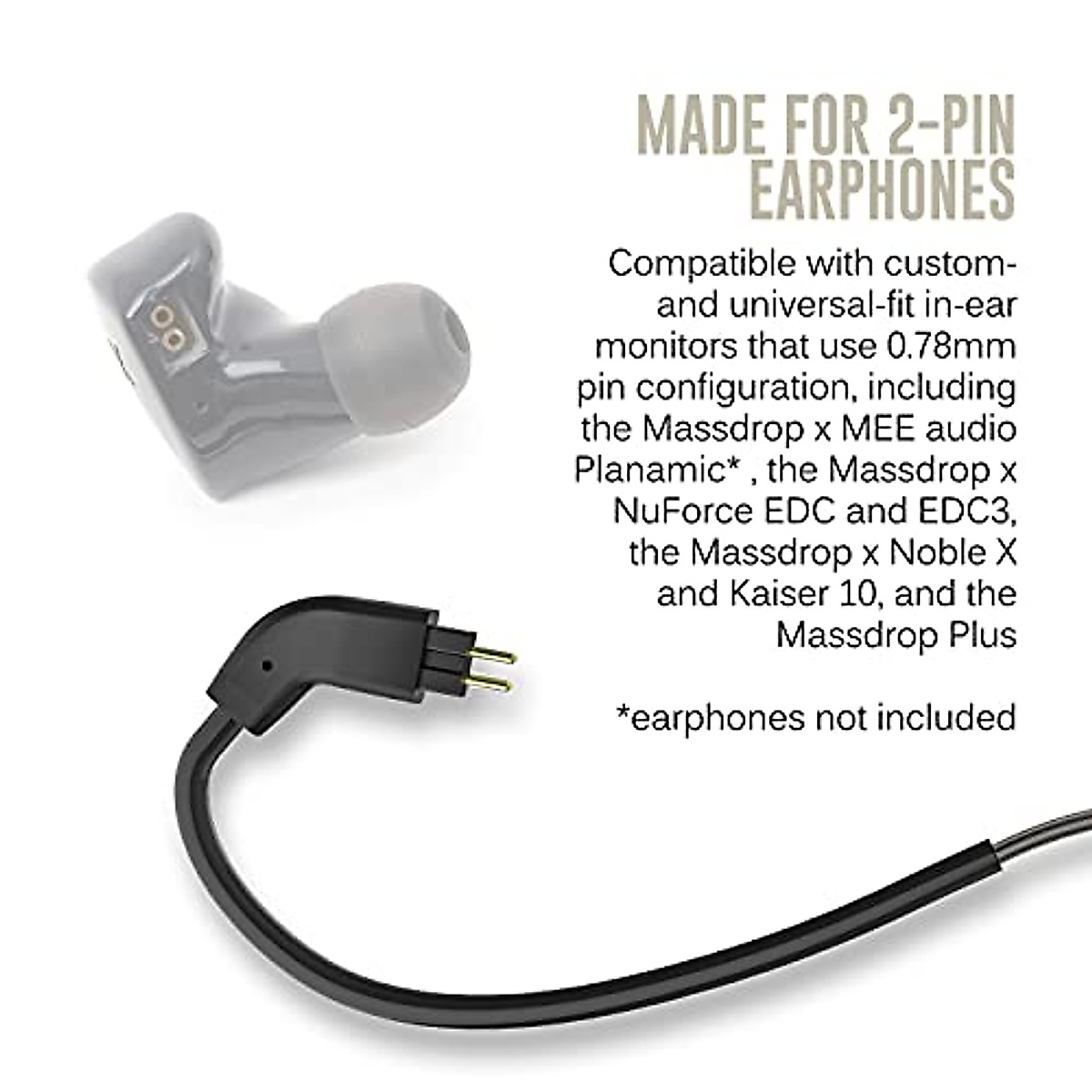 MEE audio BTN 2-Pin Bluetooth Wireless Adapter Cable with Qualcomm aptX for Massdrop and Other 2-pin in-Ear Monitors