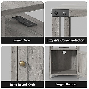 Fameill Nightstands Set of 2, Night Stand with Charging Station, Bed Side Table with Storage Cabinet, Farmhouse End Table for Living Room with USB Ports and Outlets, Gray