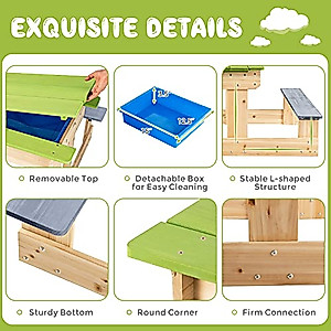 Costzon Kids Picnic Table, 3 in 1 Multipurpose Sand & Water Table w/Removable Top & 2 Storage Boxes, Wooden Construction, Bench Set for Indoor & Outdoor, Patio, Yard, Activity Play Table (Natural)