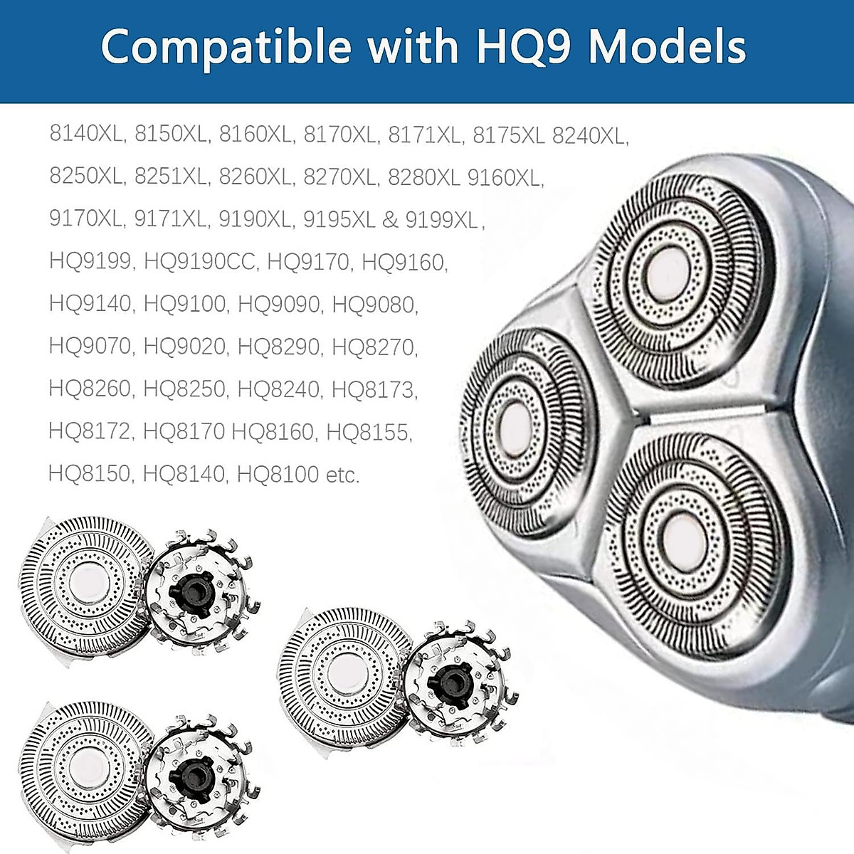 Gleway HQ9 Replacement Heads Compatible with Norelco HQ9, Replacement Heads for Series 8160XL 8170XL HQ9070 8140XL 8150XL, HQ9 Replacement Blades for Razor HQ9080 8240XL 8140XL 8150XL, 3Pack