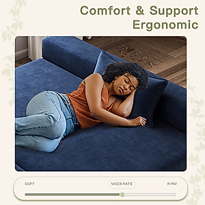 Luoxiao Folding Sofa Bed Queen with 2 Pillows, Foldable Sofa Bed for Travel, Camping, Guest, Futon Sleeper Chair Guest Bed with Breathable & Washable Cover, Convertible and Easy to Storage，NavyBlue