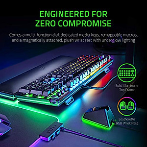 Razer Huntsman Elite Gaming Keyboard: Fast Keyboard Switches - Clicky Optical Switches - Chroma RGB Lighting - Magnetic Plush Wrist Rest - Dedicated Media Keys & Dial - Classic Black