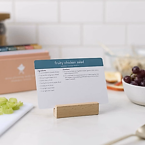 PPP Wooden Block Recipe Card and Photo Holder | Made of Beech Wood | Card Display Stand | Fits All PPP Recipe Cards | Portable and Functional | Place Card Holder