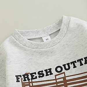 Hnyenmcko Western Baby Boy Girls Clothes Newborn Infant Cow Print Sweatshirt Romper Oversized Long Sleeve Bodysuit Fall Outfit (A-Gray, 0-3 Months)