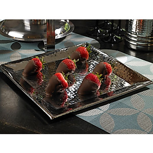 Artisan Hammered Stainless Steel 16-Inch Square Serving Tray, Large