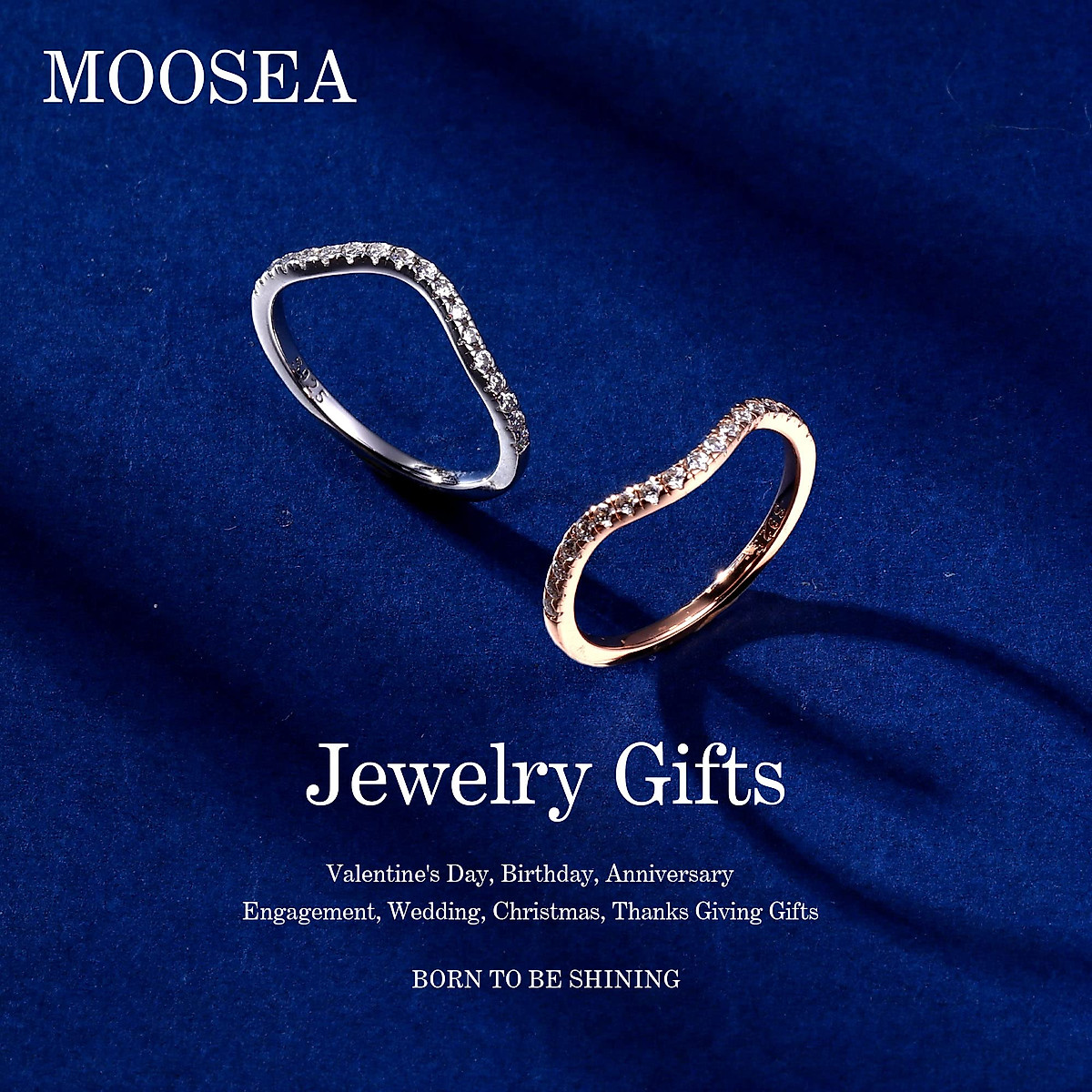 MOOSEA 1.8mm Moissanite Curved Wedding Band for Women, D Color VVS1 Clarity Lab Created Diamond Rings 14K Rose Gold Vermeil Moissanite Contour Stackable Rings for Women Anniversary Jewelry Gifts
