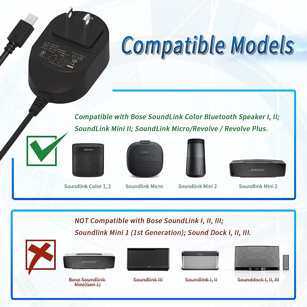 TPLTECH Micro-USB Cable & Power Adapter for Bose Speaker Bundle