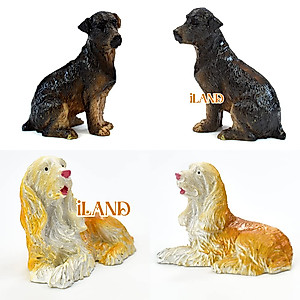 iland Dollhouse Pet of Mini Dog, 4pcs Realistic Miniature Figures, Hand Painted Tiny Dogs incl Cocker Spaniel, Dalmatian, Basset Hound & German Hunt Terrier on 1:12 Scale, Dog Cake Toppers