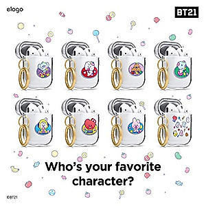 elago BT21 Case Compatible with Apple AirPods Case 1 & 2, Clear Case with Keychain, Reduced Yellowing and Smudging, Supports Wireless Charging [Official Merchandise] [7FLAVORS]