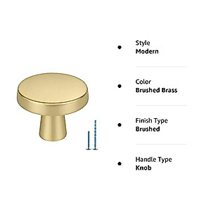 homdiy 5 Pack Gold Cabinet Knobs Round Brushed Brass Kitchen Knobs Zinc Alloy Dresser Knobs Metal Cabinet Handles for Drawer Desk Cabinets Cupboard
