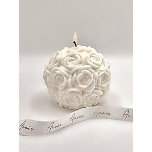 Decorative Flower Rose Scented Candle - Rose Flower Candle - Nature Soy Wax & Essential Oil Candle - Cute Fruit Candle - Home Decor - Soy Wax Candle (White)