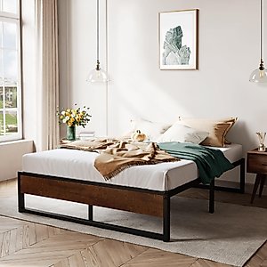 Allewie Queen Size 14 Inch Metal Platform Bed Frame, Mattress Foundation with Metal Slats Support, No Box Spring Needed, Easy Assembly, Black