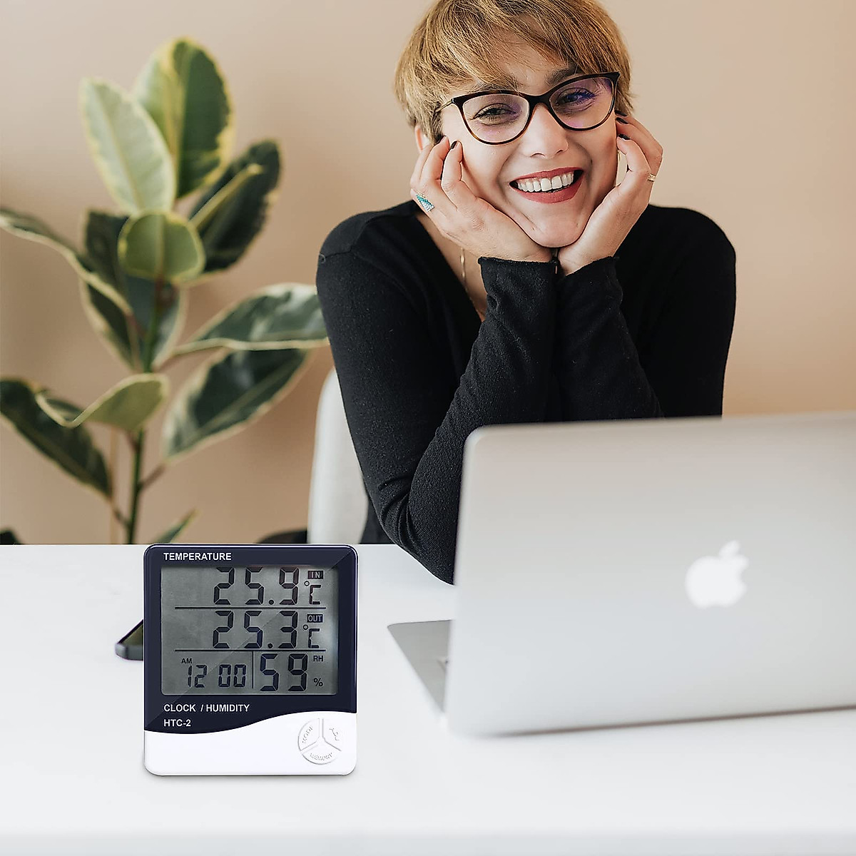 YCDC Digital LCD Temperature Humidity Hygrometer 1.5m Probe Cord, HTC-2 Big Display, More Accurate, Greenhouse Room Indoor Thermometer Monitor,Clock Beep, Fish Tank Temperature Controlling