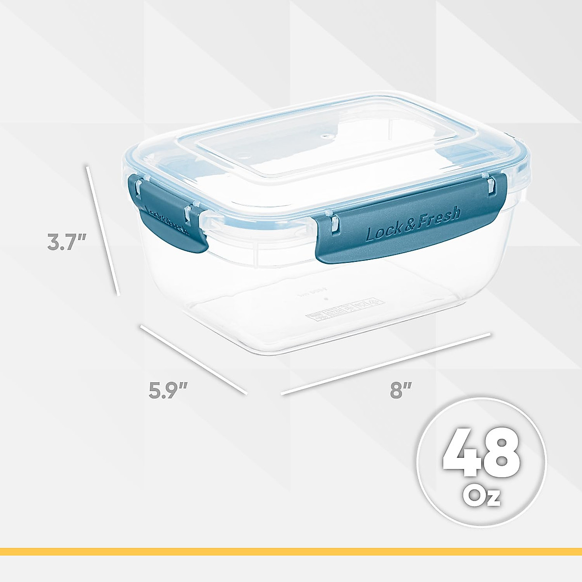 Superio Plastic Food Storage Container with Airtight Lid- 48 Oz, BPA Free, Leakproof, Stackable, Microwave, Dishwasher and Freezer Safe, Blue