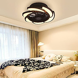 Ceiling Fan with Lights Remote Control Black, 18" Flush Mount Low Profile Fan, Modern Smart Ceiling Fan with Dimmable LED Light & 6 Speeds Reversible Blades Timing, Black Fan for Bedroom, Living Room