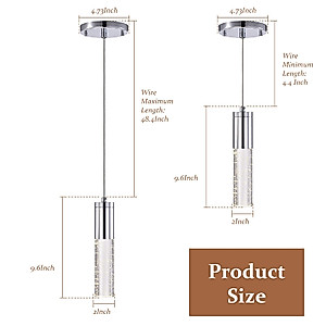 ELLI-Riz Pendant Lights, Integrated LED 3000K Warm Light Pendant Light Fixtures Upgrade Pendant Lighting for Kitchen Island, Premium Bubble Glass Chromed Finished Modern Pendant Light, 2 Pack