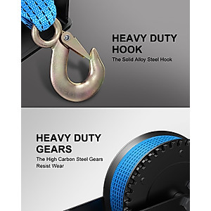 Kolvoii Boat Trailer Winch 3500lbs with 33ft(10M) Polyester Strap, Two Way Ratchet and Two Speed Switchable Hand Crank Winch for Boat Jet Ski Trailer Marine