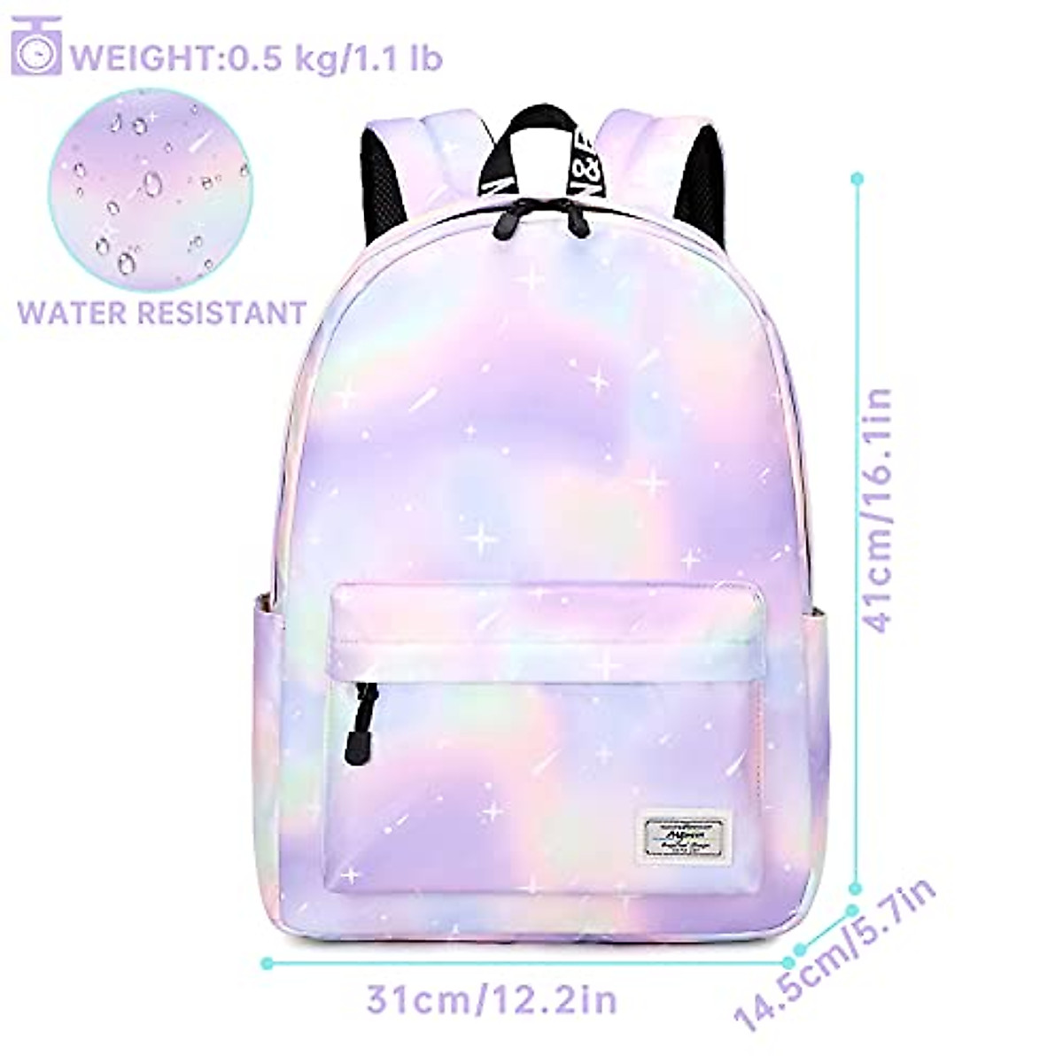 Lohol Galaxy School Backpack with Lunch Box, Lightweight BookBag Set for Girls Kids （Purple&Green）