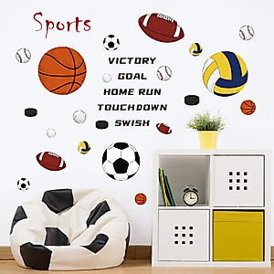decalmile Sports Wall Decals Basketball Football Wall Stickers Peel and Stick Removable Wall Art for Kids Bedroom Boys Room Nursery Classroom