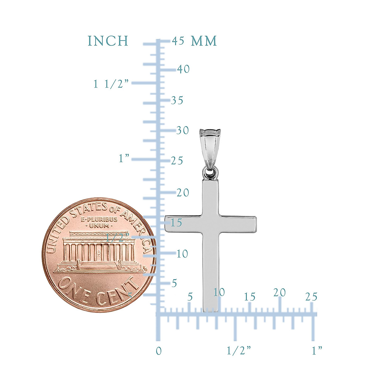 Jewelry Affairs 14k White Gold Shiny Square Unisex Cross Pendant