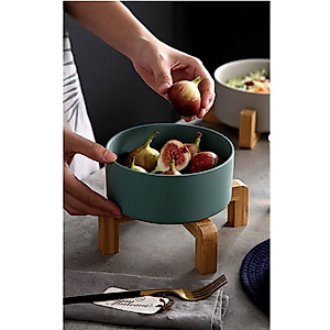 DHAEY Fruit Bowl Fruit Holder Large Fruit Bowl Dessert Bowl Household Wooden Foot Personalized Ceramic Bowl Kitchen (Color : Green)