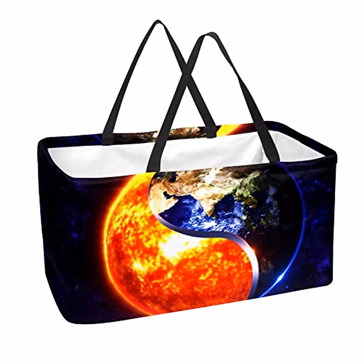 KQNZT Reusable Grocery Bags, Heavy Duty Reusable Shopping Bags, Large Tote Bags with Long Handles and Reinforced Bottom, Yin Yang Gossip Earth
