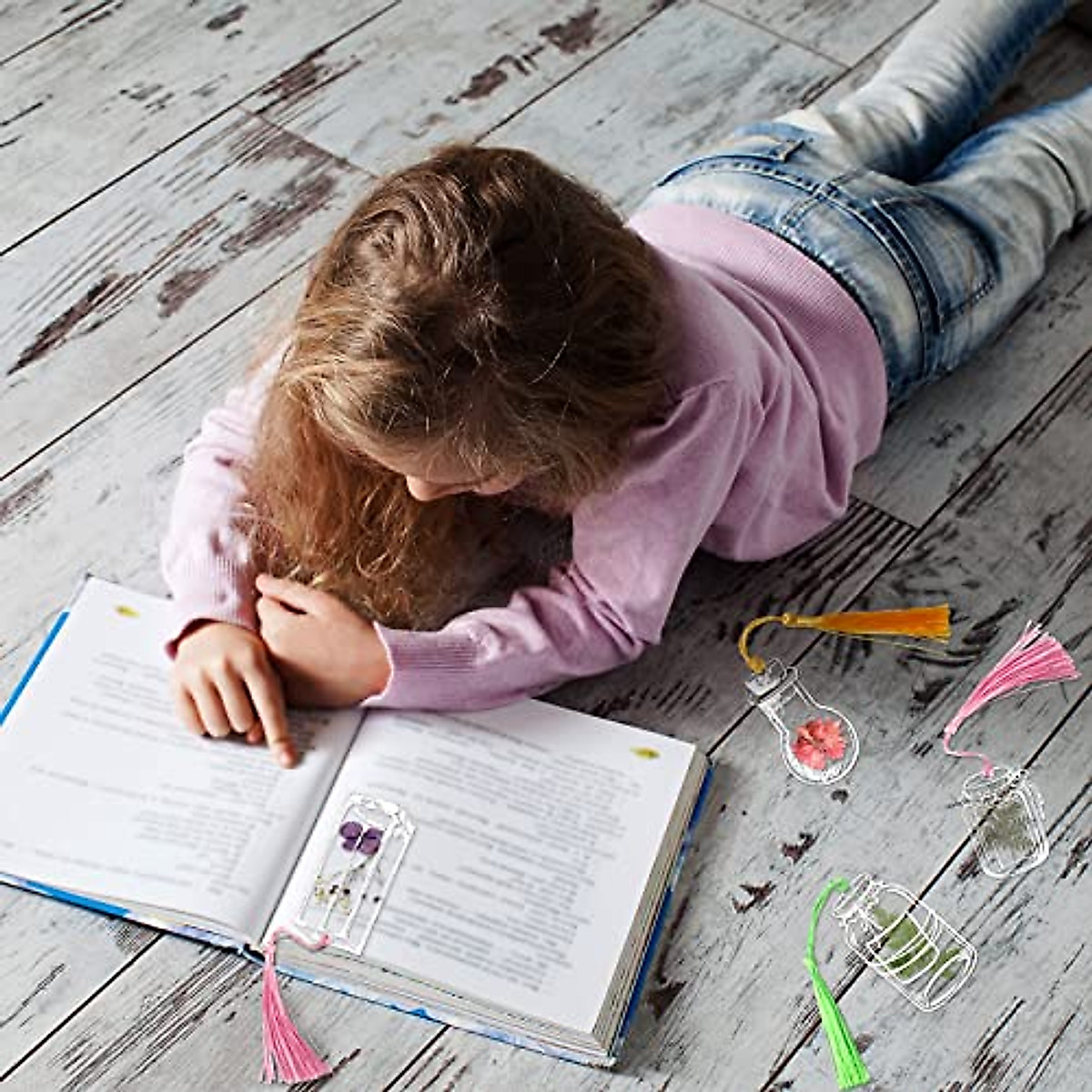 120 Pieces Large Size Transparent Dried Flower Bookmarks Kit Cute Bottle Shaped Flower Bookmark Maker Handmade DIY Transparent Floral Page Clear Floral Bookmark Point Tweezer Hole Punch