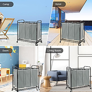 3 Bag Laundry Sorter Replacement Bags, Augot Large Hamper Cart Removable Replacement Bags with 6Pcs Carry Handle, Laundry Organizer Storage Replacement Bags 21“H×15“L×9”W （No Hangers ）