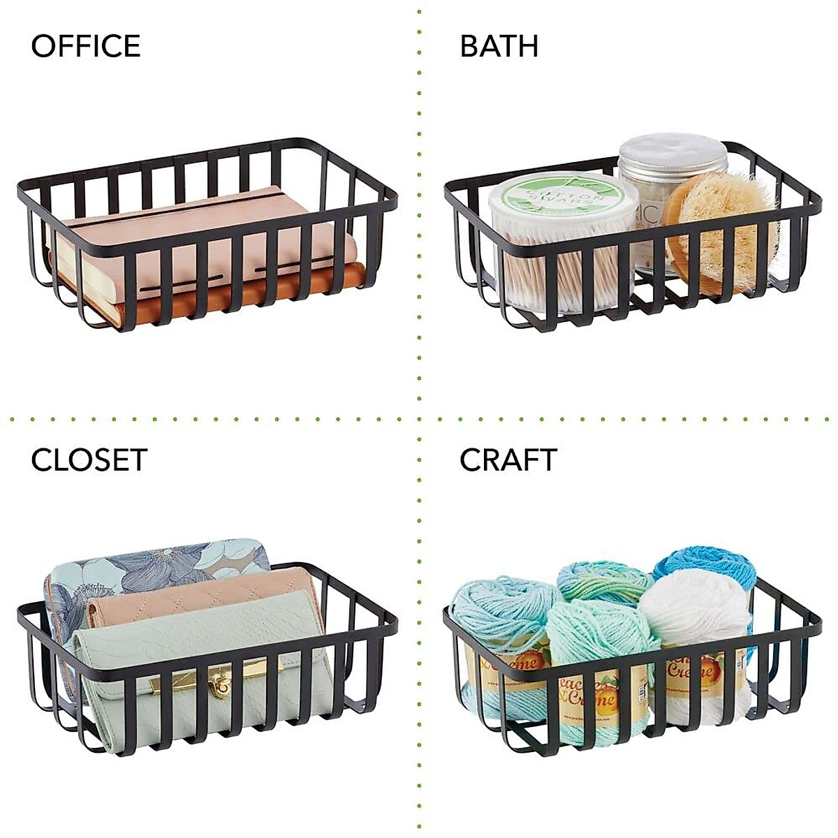 mDesign Farmhouse Metal Wire Storage Organizer, Holder Bin Basket Shelving Organization for Closet, Entryway, Bedroom, Bathroom, Home Office - Black