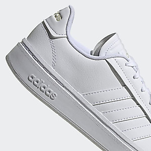 adidas Women's Grand Court Alpha Tennis Shoe, White/White/Gold Metallic, 8.5